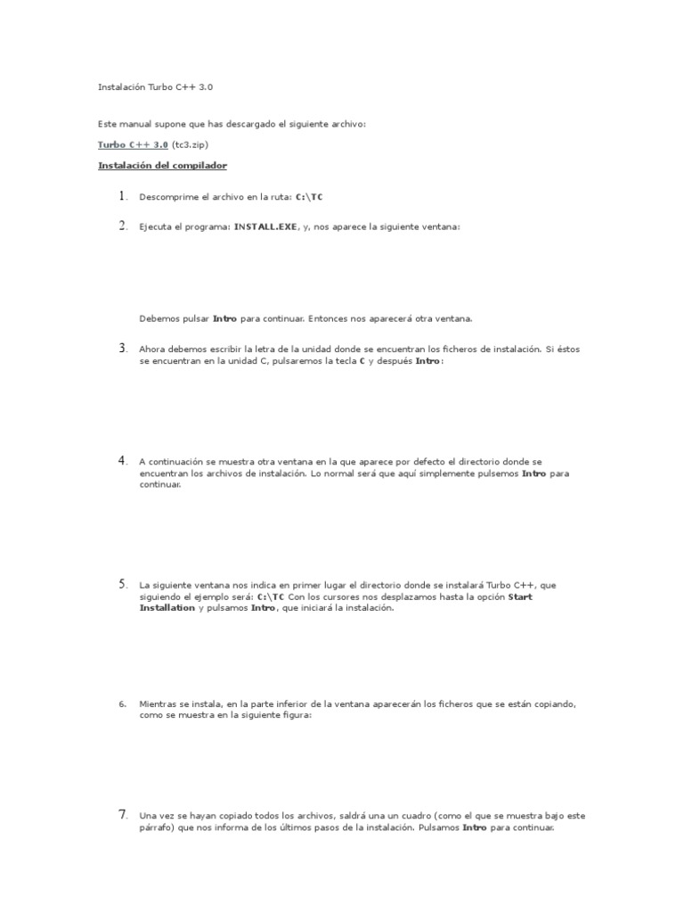 Instalación Turbo C | PDF | C ++ | Archivo de computadora