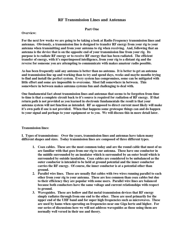 RF Transmission Lines & Antennas | PDF | Coaxial Cable | Transmission Line