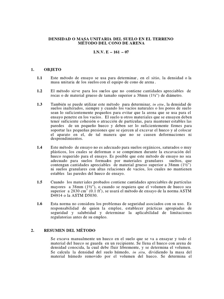 Norma INV E-161-07 PDF | PDF | Densidad | Calibración