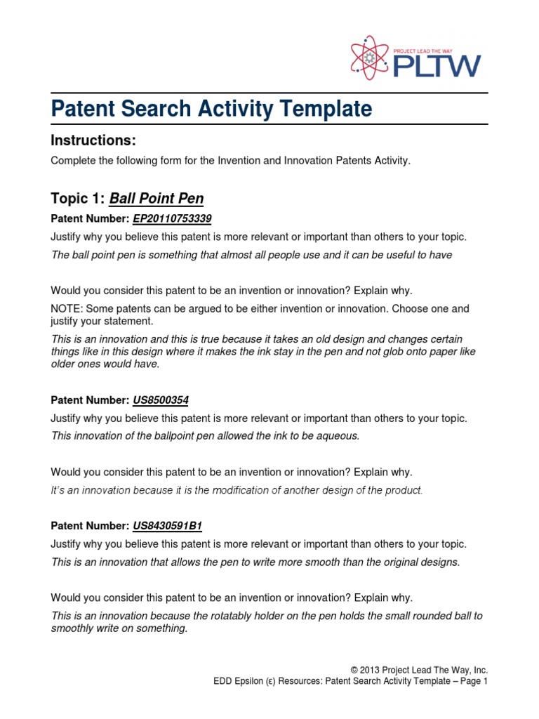 E1 2 Patent Searches - Activity Template | PDF | Patent | Monopoly ...