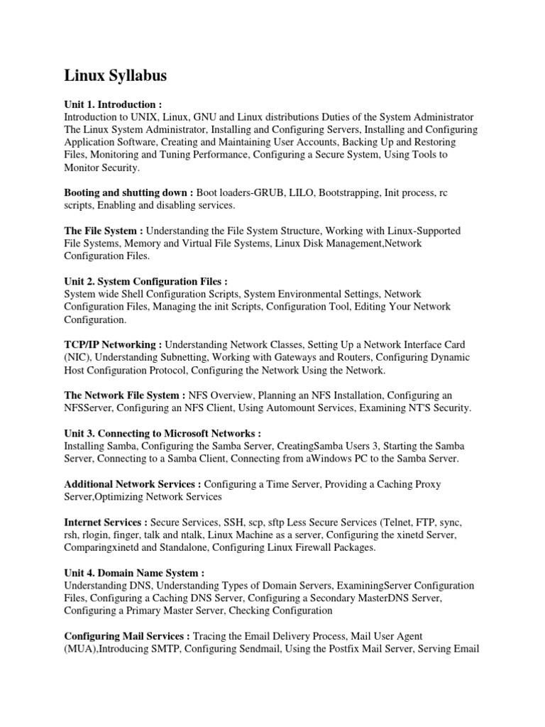 Linux System Administration Syllabus | PDF | File Transfer Protocol | Web Server