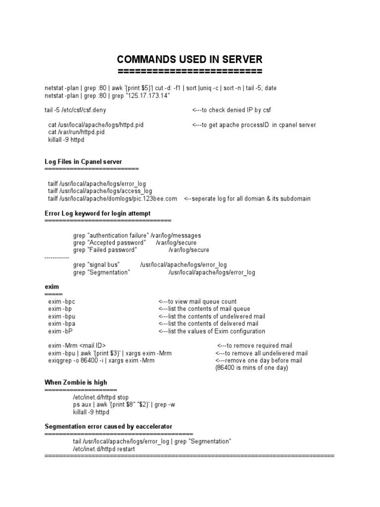 Commands Used in Server | PDF | Cache (Computing) | Superuser