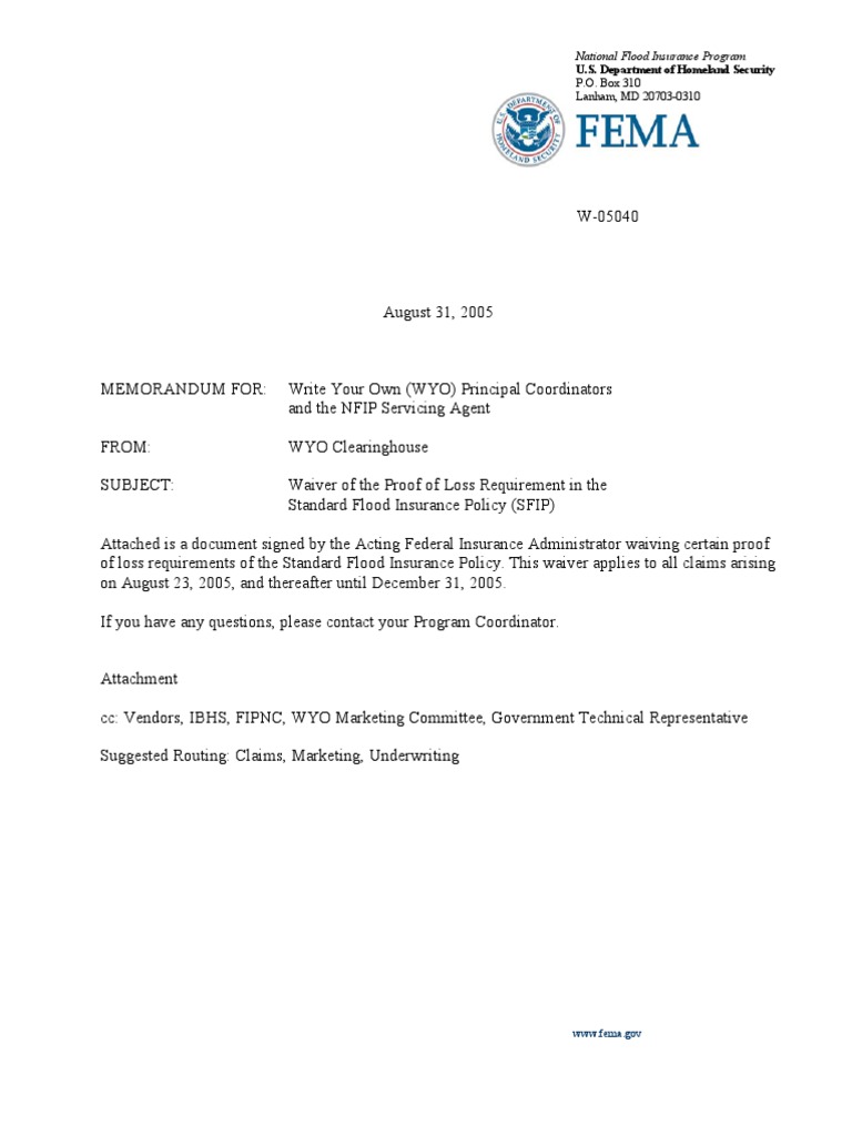FEMA 8-31-05 NFIP Memo | PDF | Federal Emergency Management Agency ...