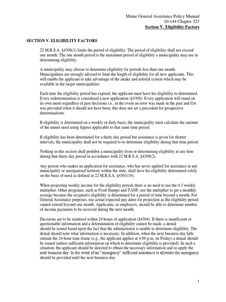 Section V. Eligibility Factors: Maine General Assistance Policy Manual ...