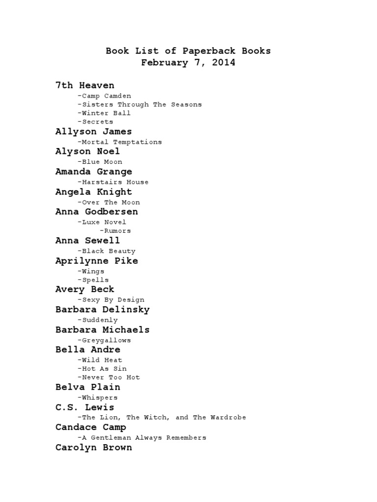 Comprehensive Paperback Book List | PDF