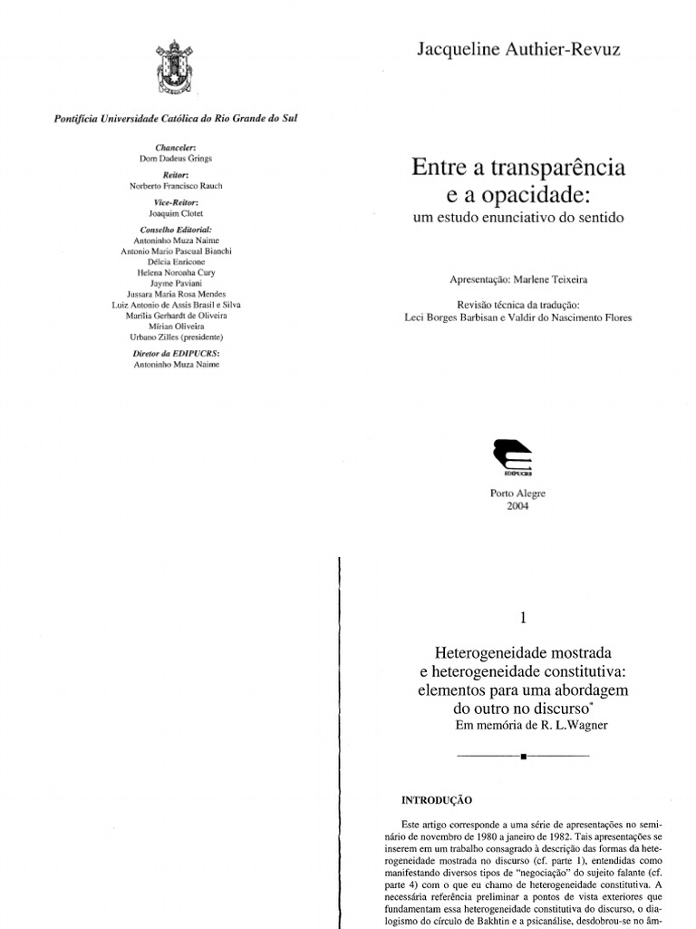 Authier (Heterogeneidade Mostrada e Heterogeneidade Constitutiva) PDF | PDF