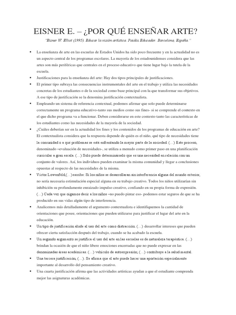 Eisner Elliot Por Que Enseñar Arte | PDF | Conocimiento | Ciencia cognitiva