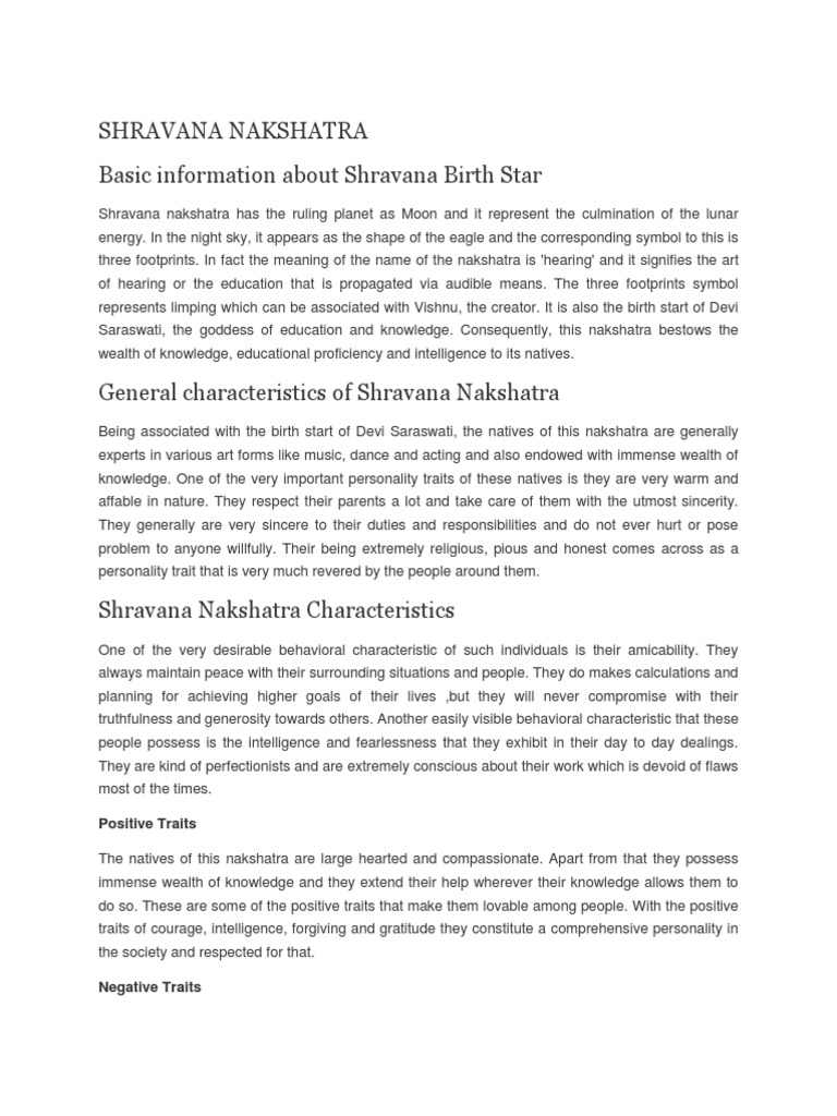 Shravana Nakshatra | PDF | Devi | Religion And Belief