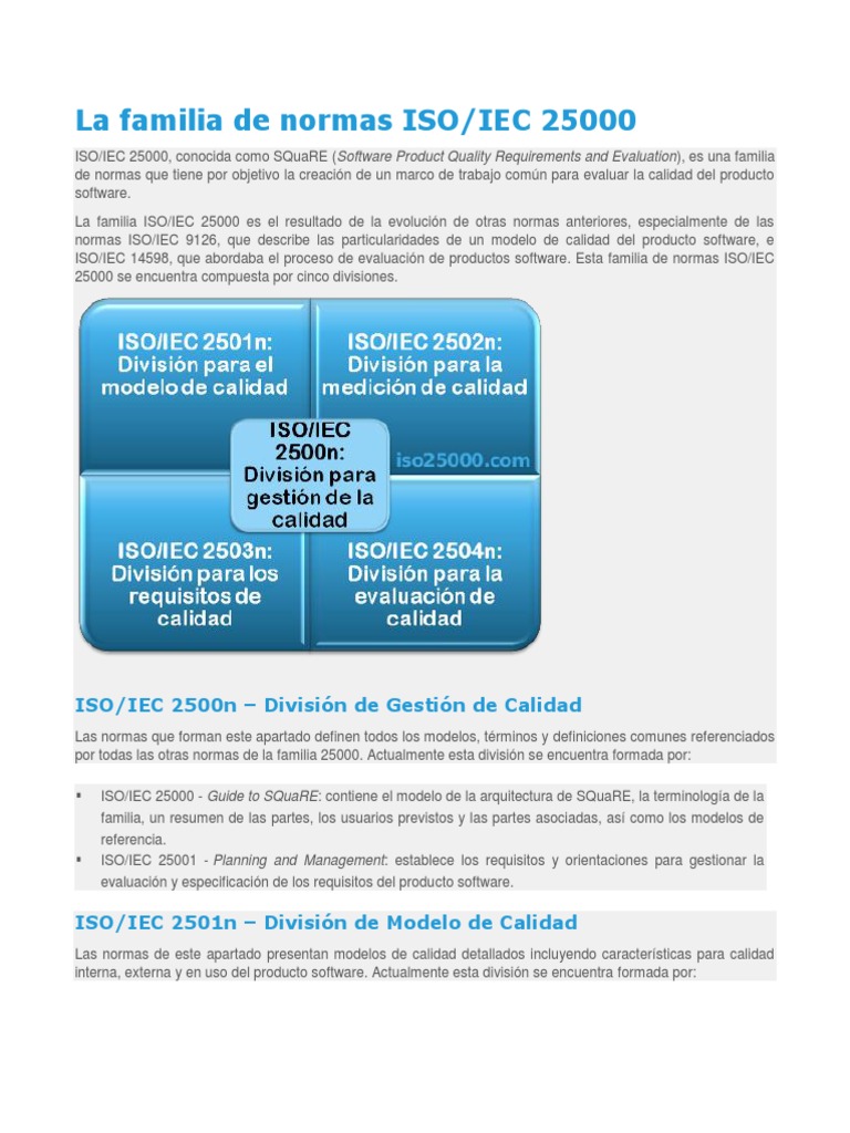 La Familia De Normas ISO IEC 25000 Organizaci n Internacional Para La
