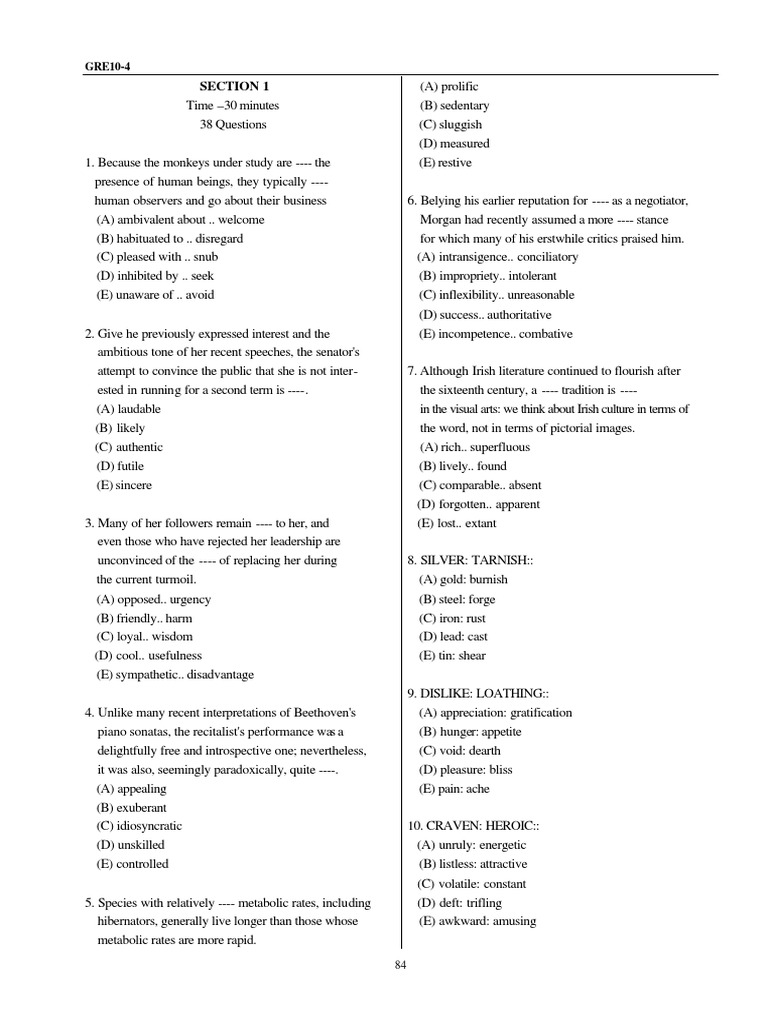 gre exam model paper