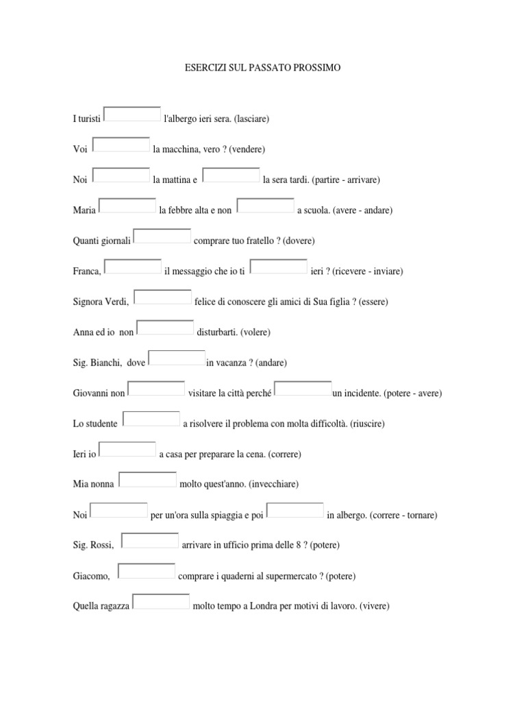 Esercizi Sul Passato Prossimo | PDF