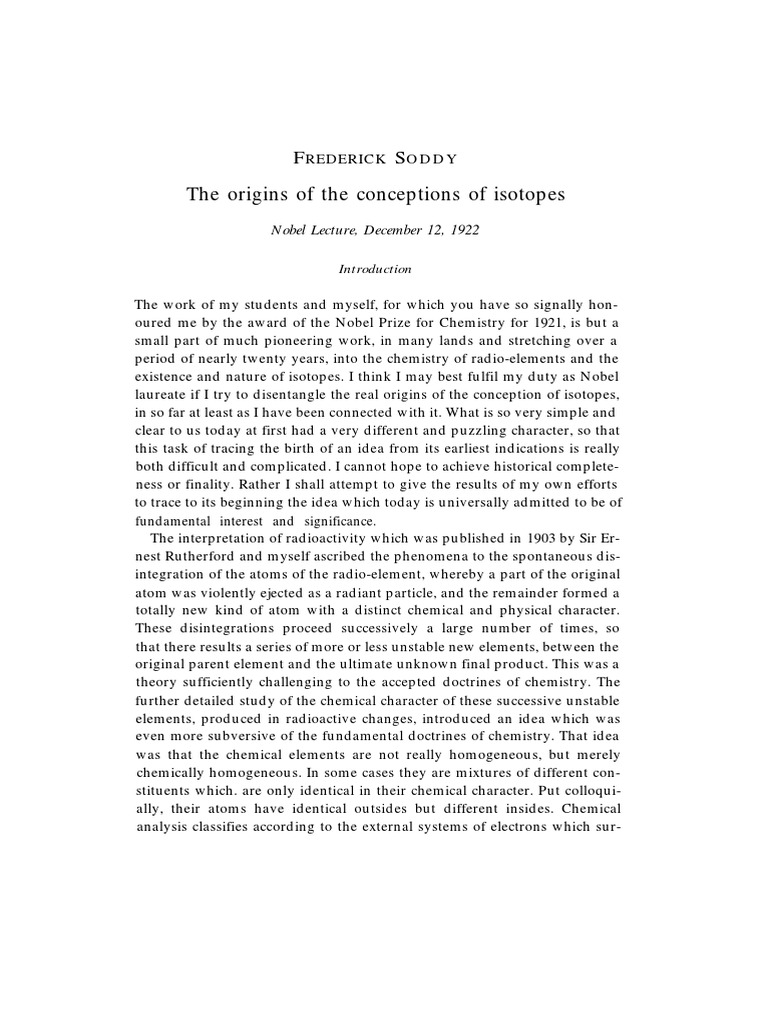 Frederick Soddy: The Origins of The Conceptions of Isotopes | PDF ...