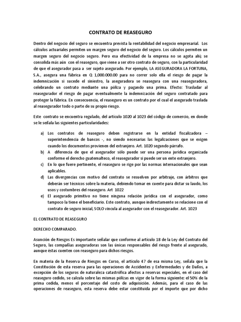 Contrato de Reaseguro | PDF | Reaseguro | Póliza de seguros