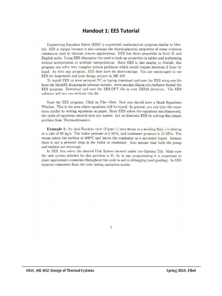 Handout 1 - EES Tutorial | PDF