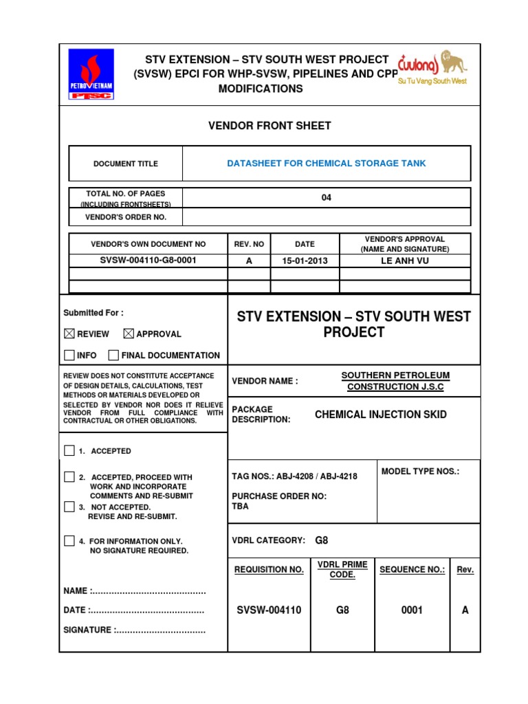 Chemical Storage Tank Datasheet | PDF | Pipe (Fluid Conveyance ...