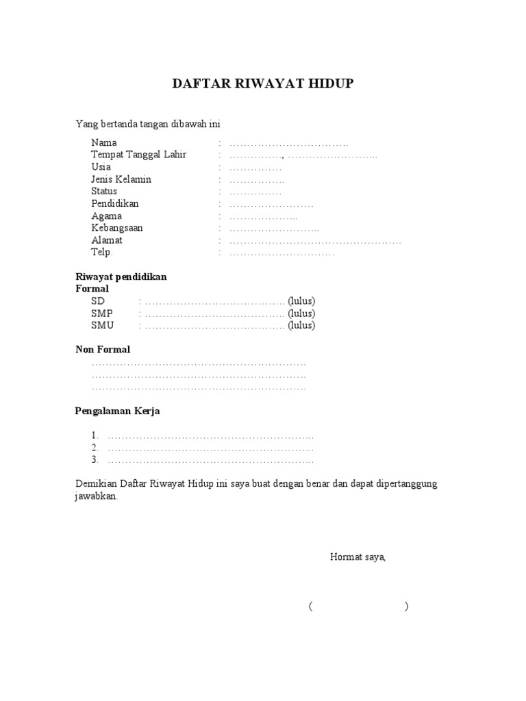 Format Daftar Riwayat Hidup