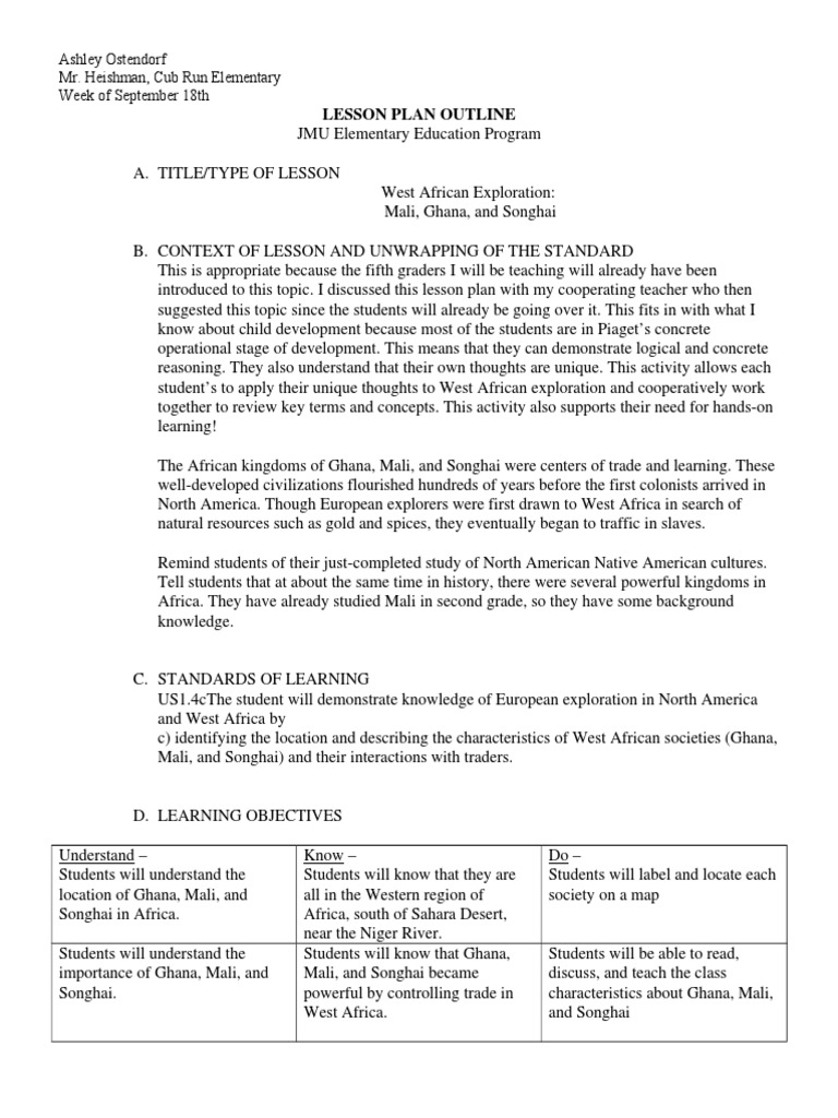 West African Lesson Plan | Download Free PDF | West Africa | Lesson Plan
