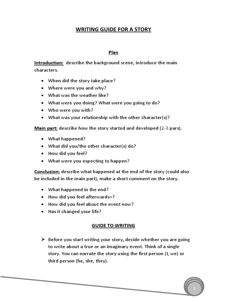 Writing Guide For A Story: Plan Introduction: Describe The Background ...