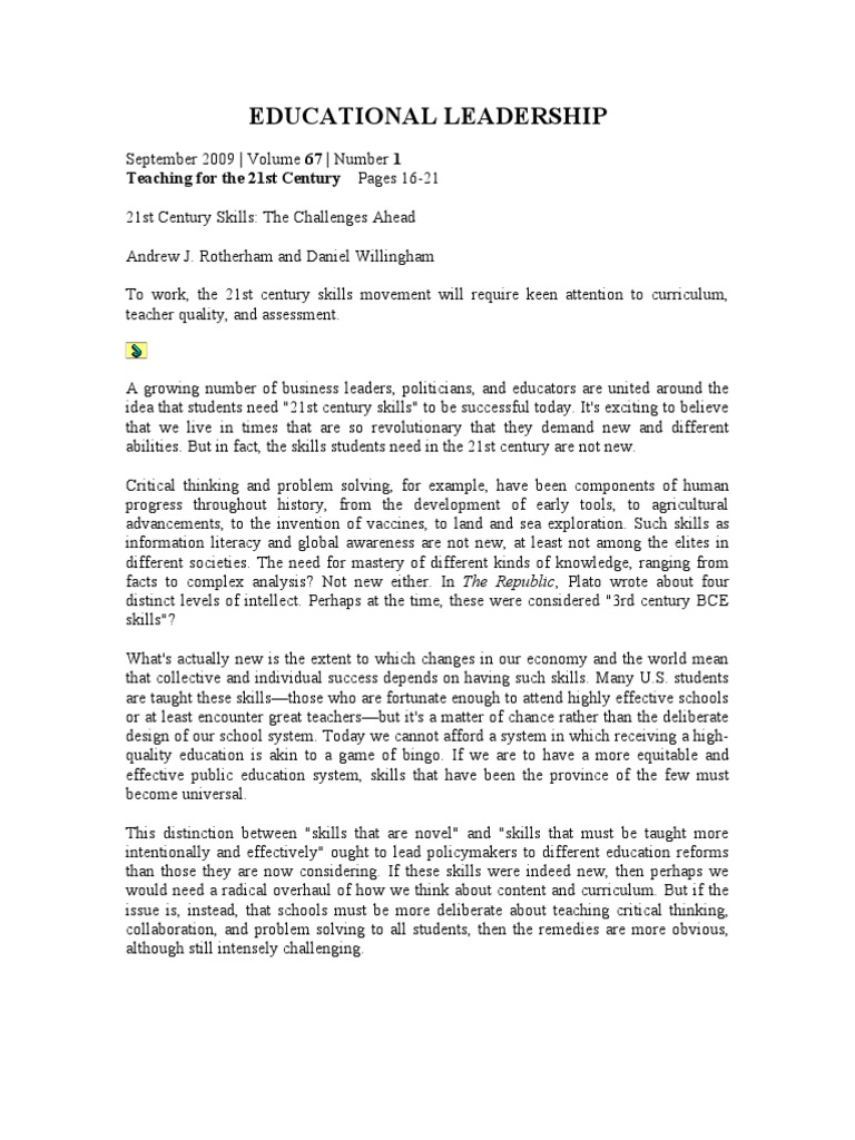 Educational Leadership: Teaching For The 21st Century Pages 16-21 | PDF ...