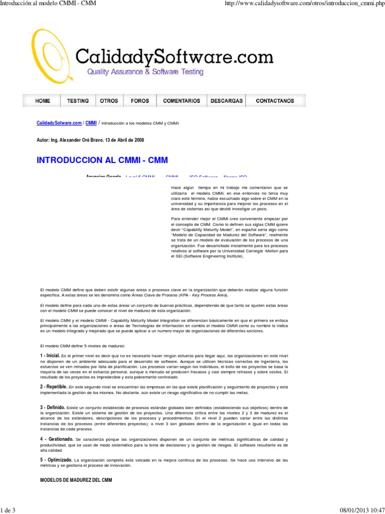 Introducción al Modelo CMM y CMMI | PDF | Ingeniería de software | Software
