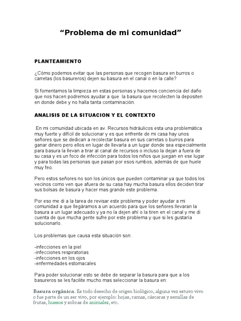 Problema de Mi Comunidad | PDF | El plastico | Residuos