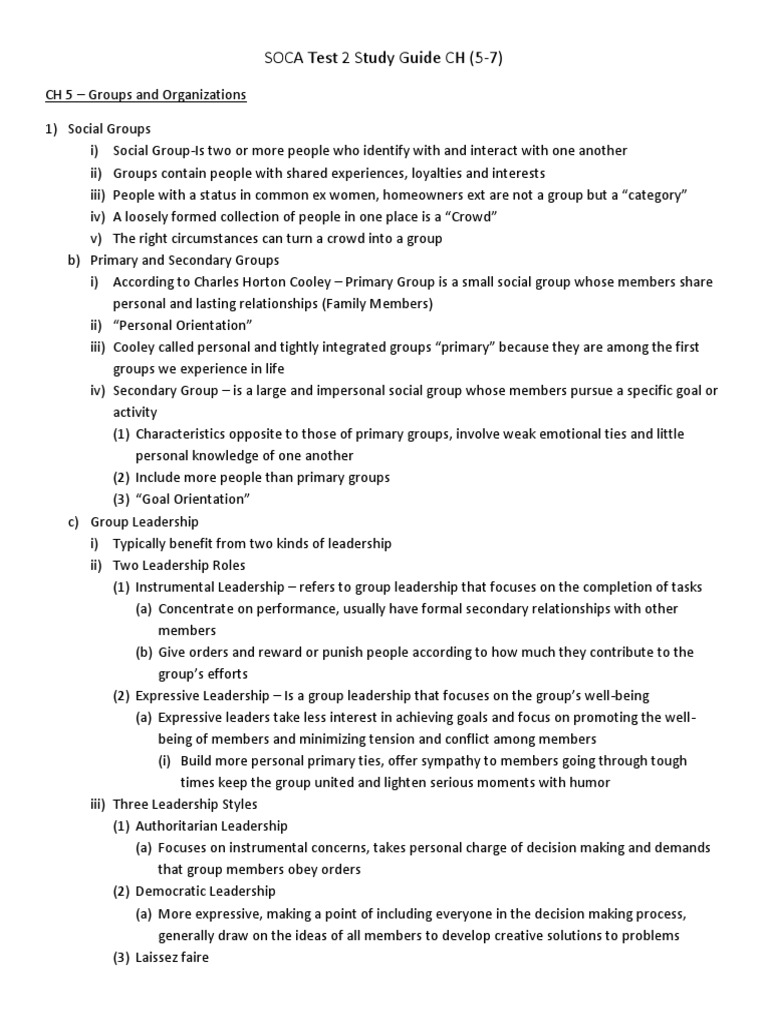 Sociology Test 2 Study Guide CH 5-7 | PDF | Deviance (Sociology ...