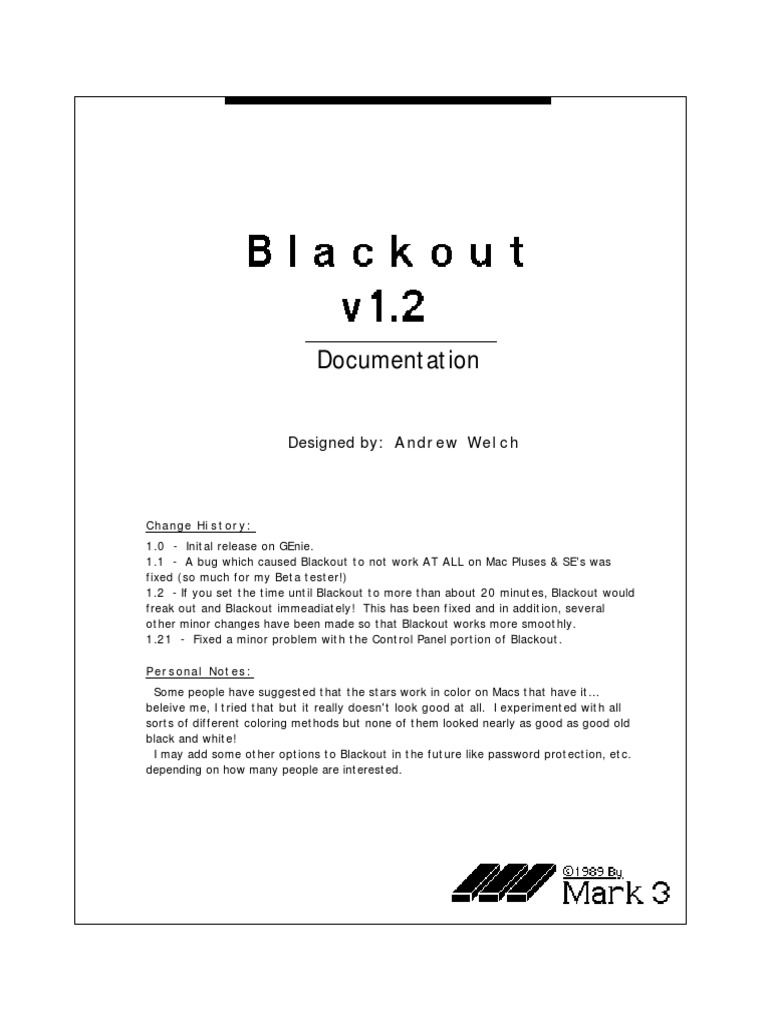 Blackout 1.21 Doc (1989) | PDF | Macintosh | Computer Engineering