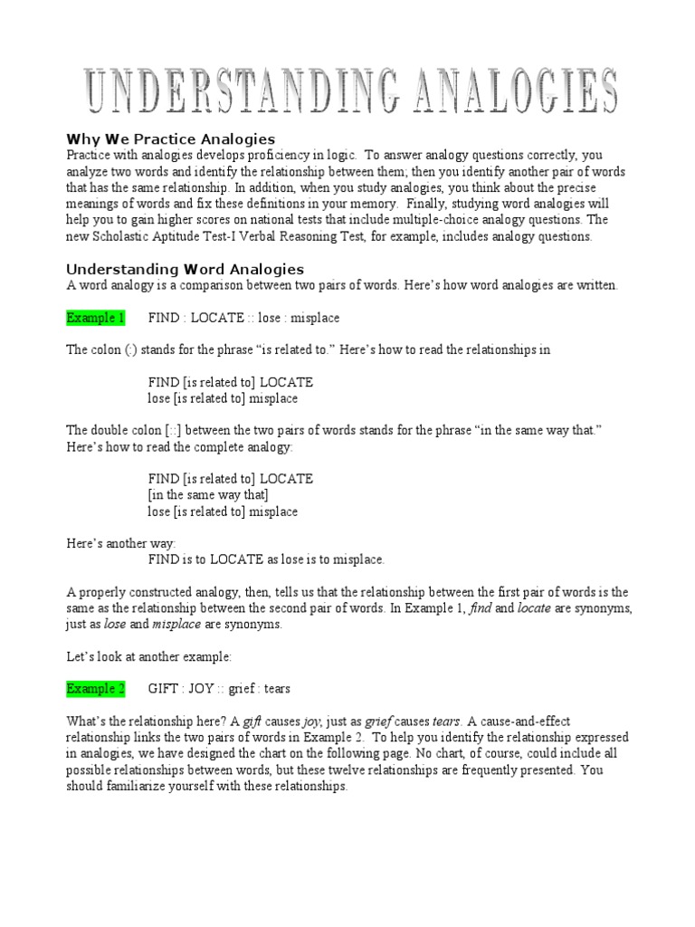 Analogies Chart | PDF | Analogy | Cognition