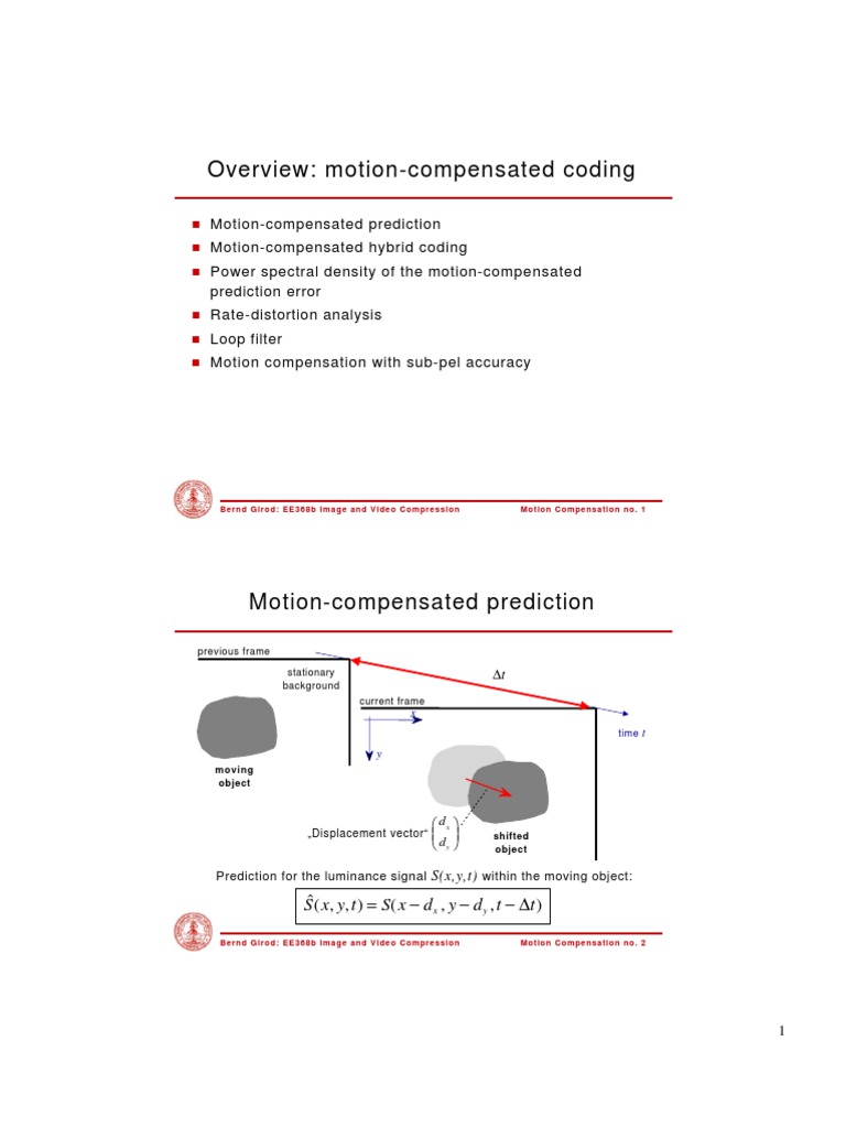 Overview Motion Compensated Coding Pdf Data Compression Spectral Density
