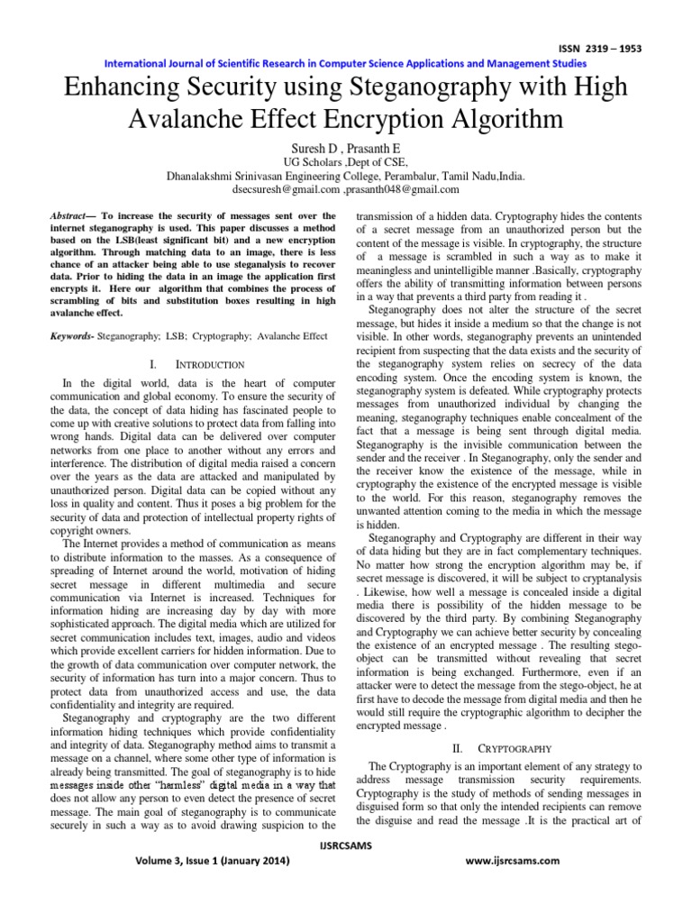 Enhancing Security Using Steganography With High Avalanche Effect Encryption Algorithm | PDF ...