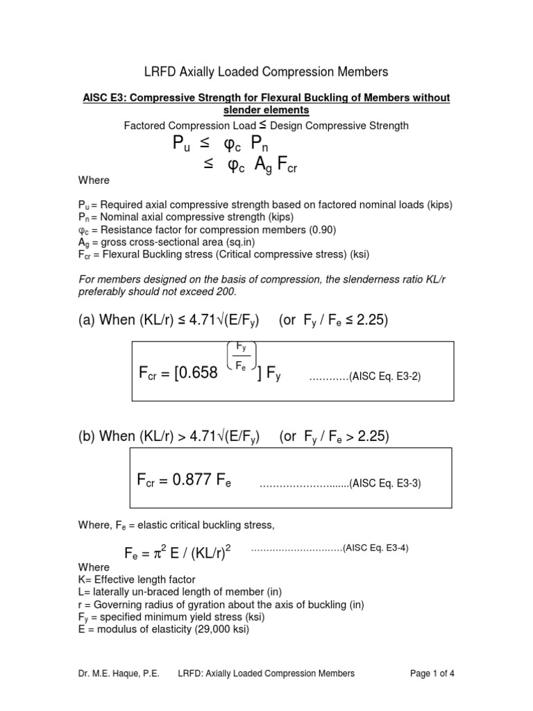LRFD Axially Loaded Compression Members | PDF | Buckling | Strength Of ... LRFD Axially Loaded Compression Members | PDF | Buckling | Strength Of ...
