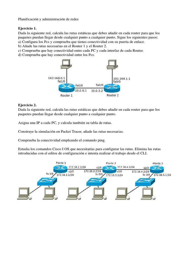 ejercicios-enrutamiento-estatico | Enrutador (Computación) | Protocolos de red