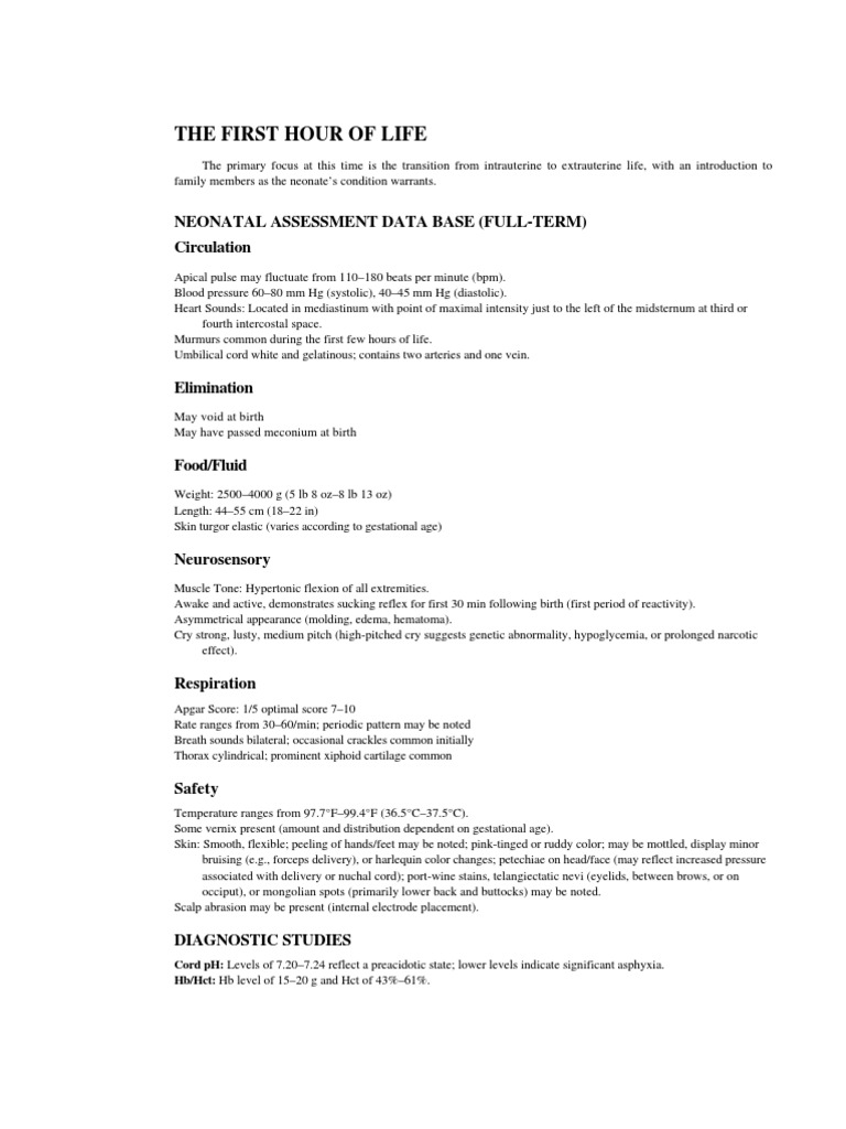 NCP: The First Hour of Life | Download Free PDF | Childbirth | Infants