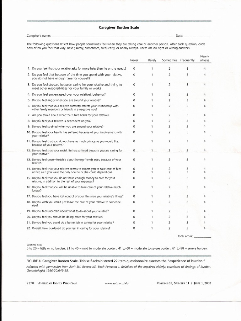 Cargiver Burden Scale | Caregiver | Social Psychology