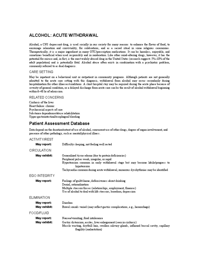 Alcohol Withdrawal Nursing Care Plan | PDF | Alcoholism | Pneumonia