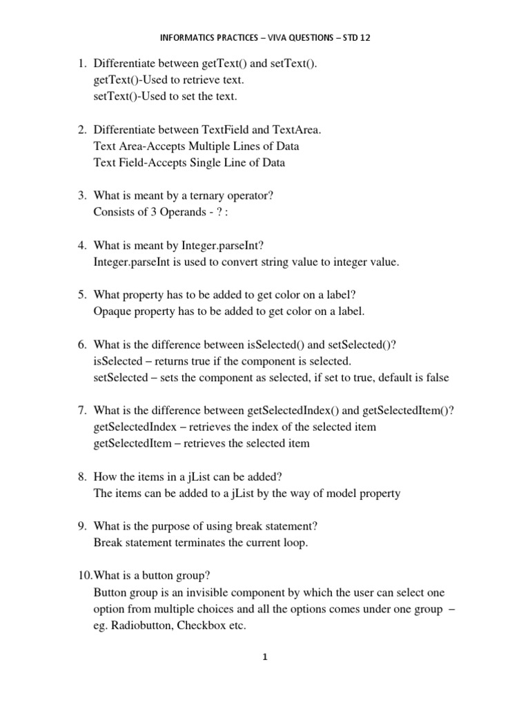 127 STD 12 Viva Question Answers | PDF | Method (Computer Programming ...