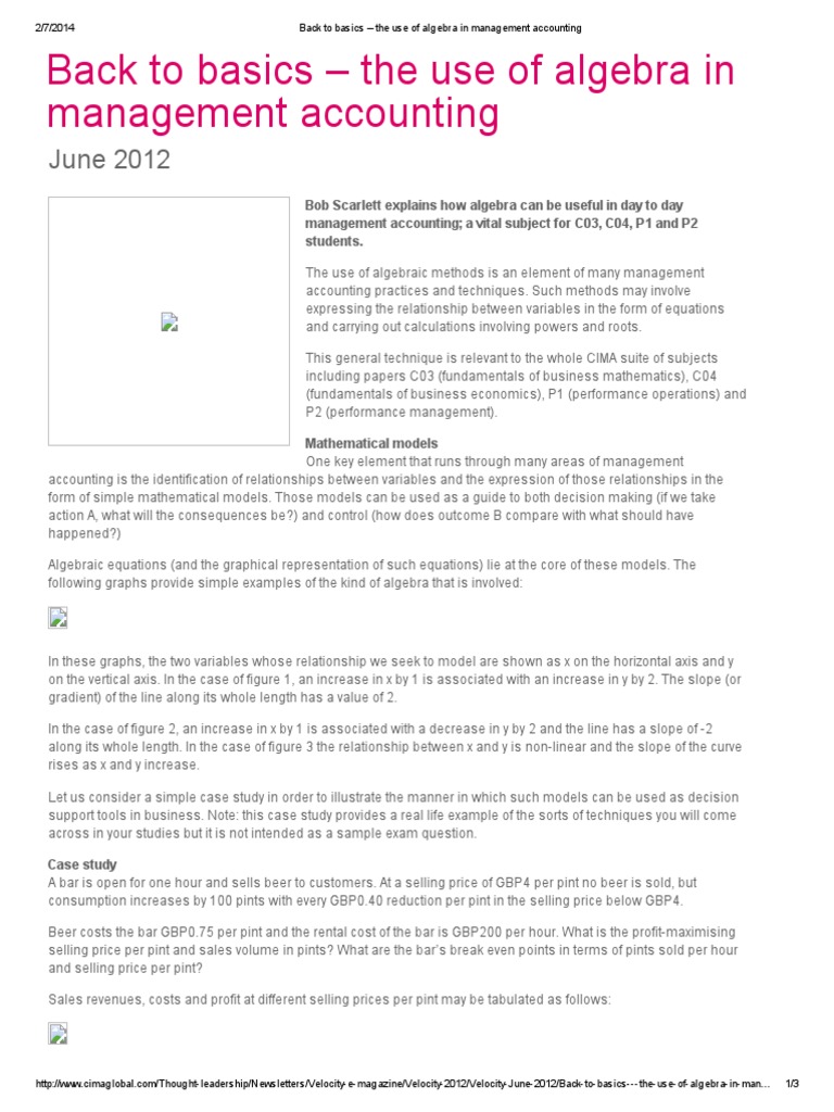 Back To Basics - The Use of Algebra in Management Accounting | PDF ...