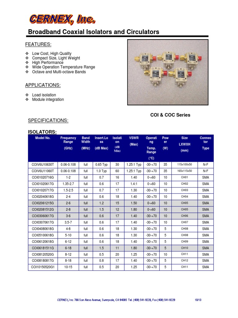 Broadband Coaxial Isolators & Circulators | PDF | Broadband | Electronic Engineering