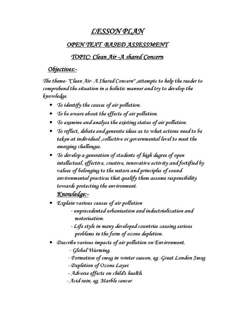 Lesson Plan-Otbaclean Air-A Shared Concern 2 | PDF | Air Pollution ...