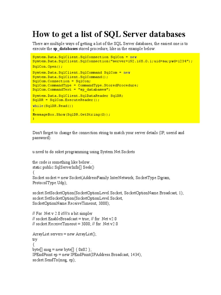 How to get a list of SQL Server databases | Sql | Databases