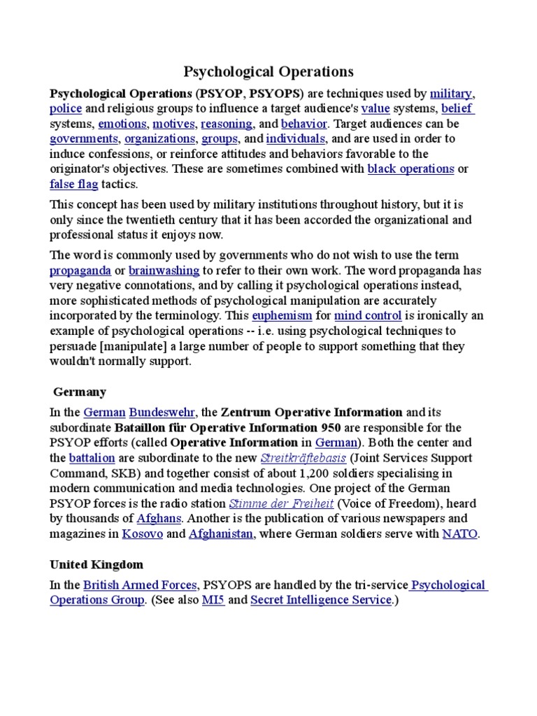 Psychological Operations | PDF | Military | Military Science