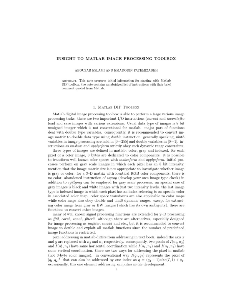 Matlab Dip in Brief | PDF | Data Type | Fast Fourier Transform