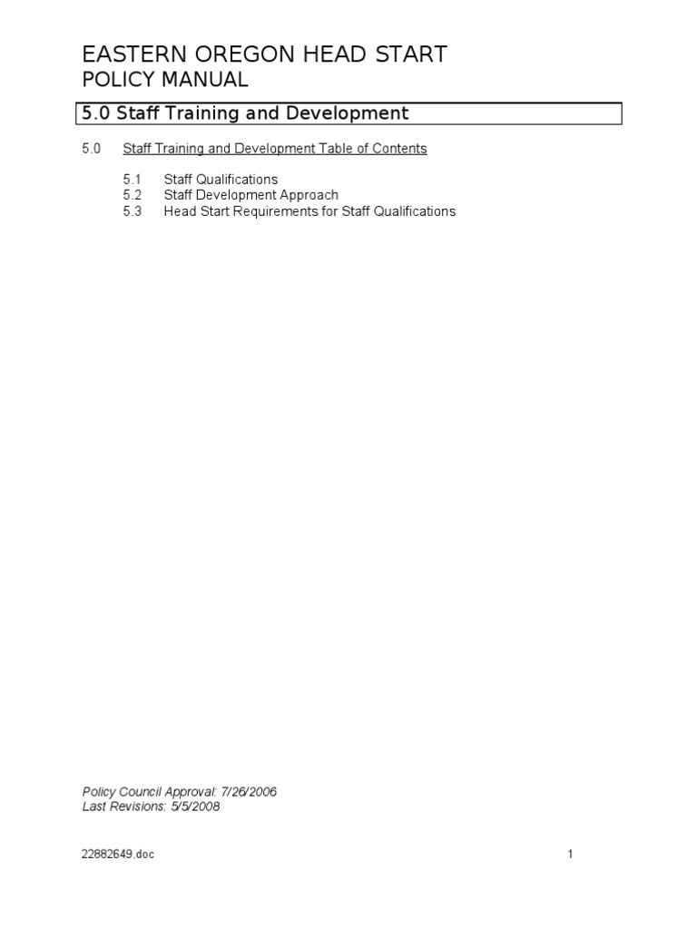 Eastern Oregon Head Start: Policy Manual | PDF | Dietitian | Cognition