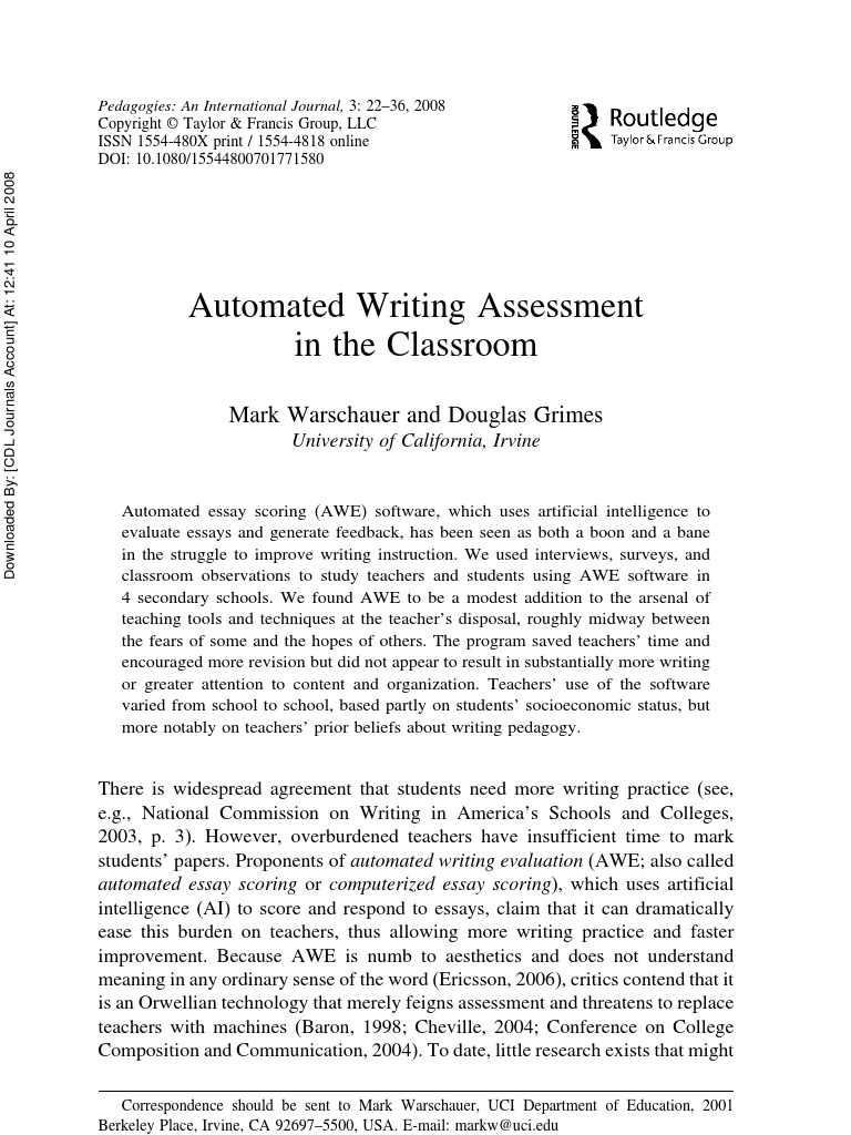 Automated Writing Assessment | PDF | Essays | Standardized Tests