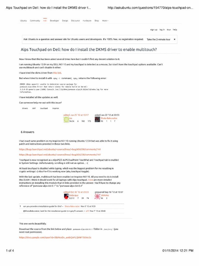 Alps Touchpad On Dell How Do I Install The DKMS Driver To Enabl | PDF ...