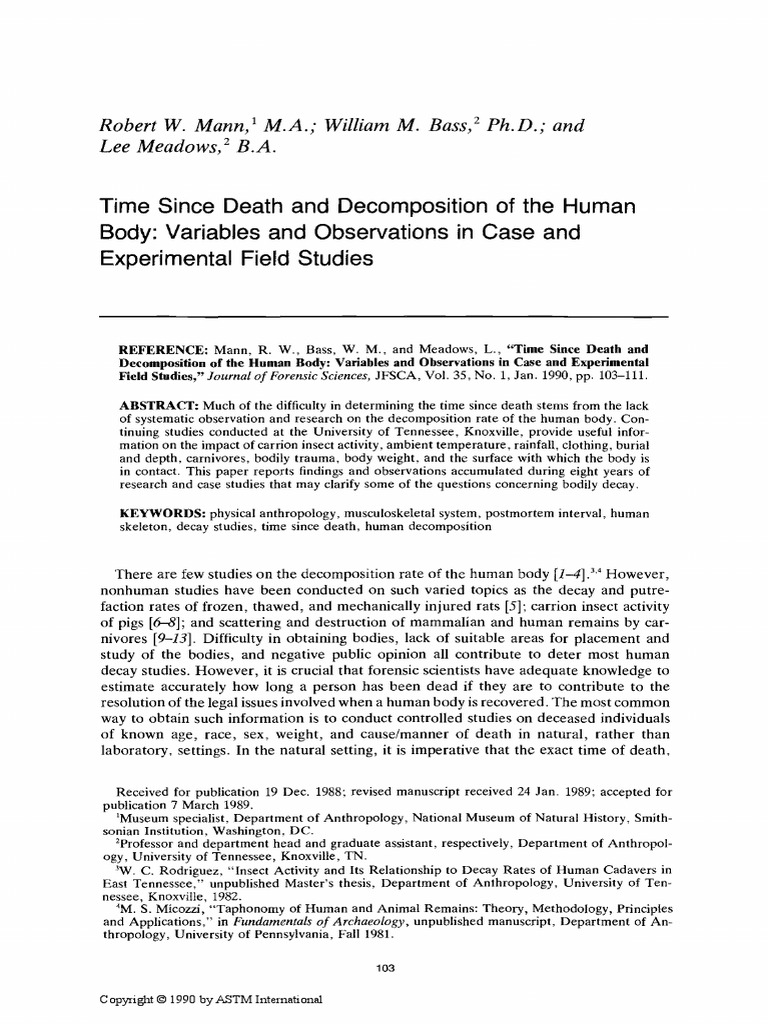 Time Since Death and Decomposition of The Human Body: Variables and ...