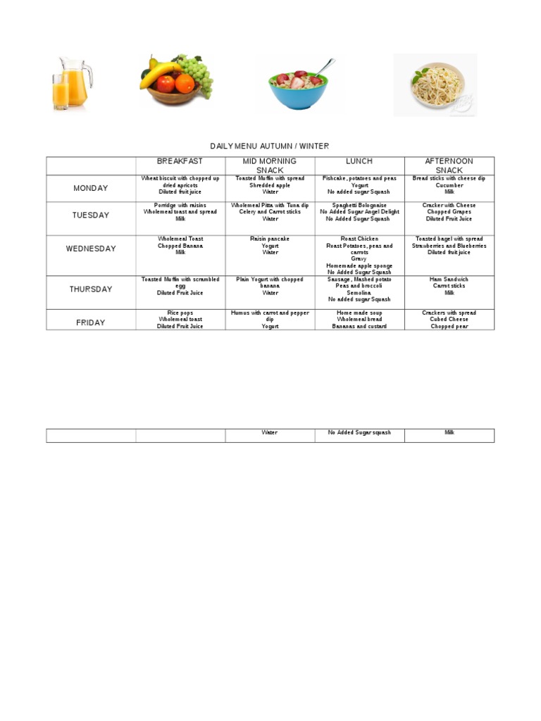 Autumn/Winter Daily Menu Plan | PDF