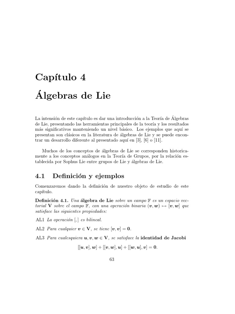 Introducción a las Álgebras de Lie | PDF | Algebra de mentiras | Matriz ...