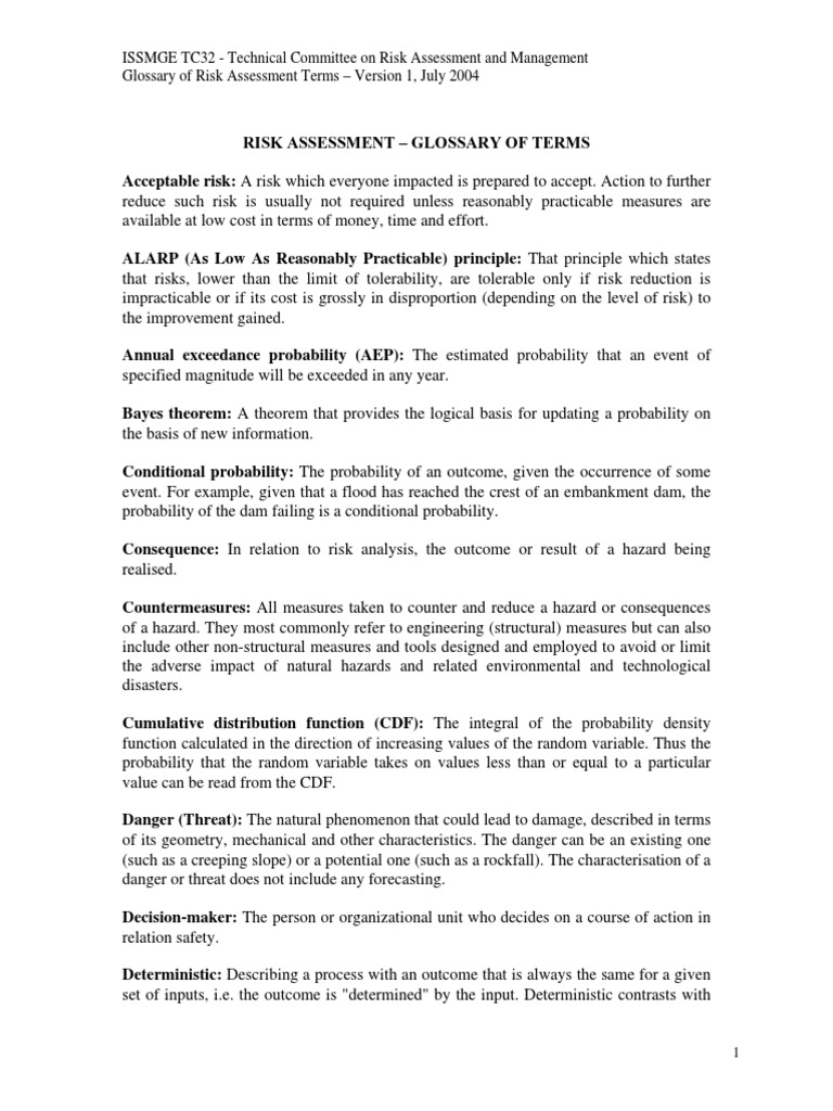Risk Assessment Terms Glossary | PDF