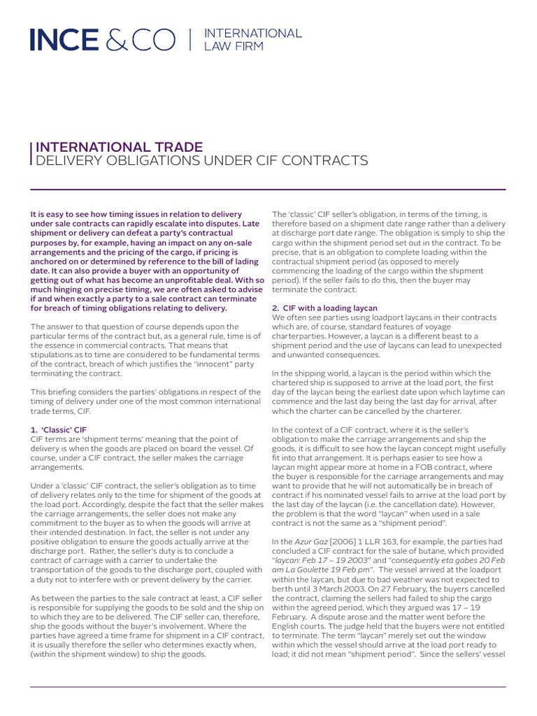 Delivery Obligations Under Cif Contracts | PDF | Contractual Term ...